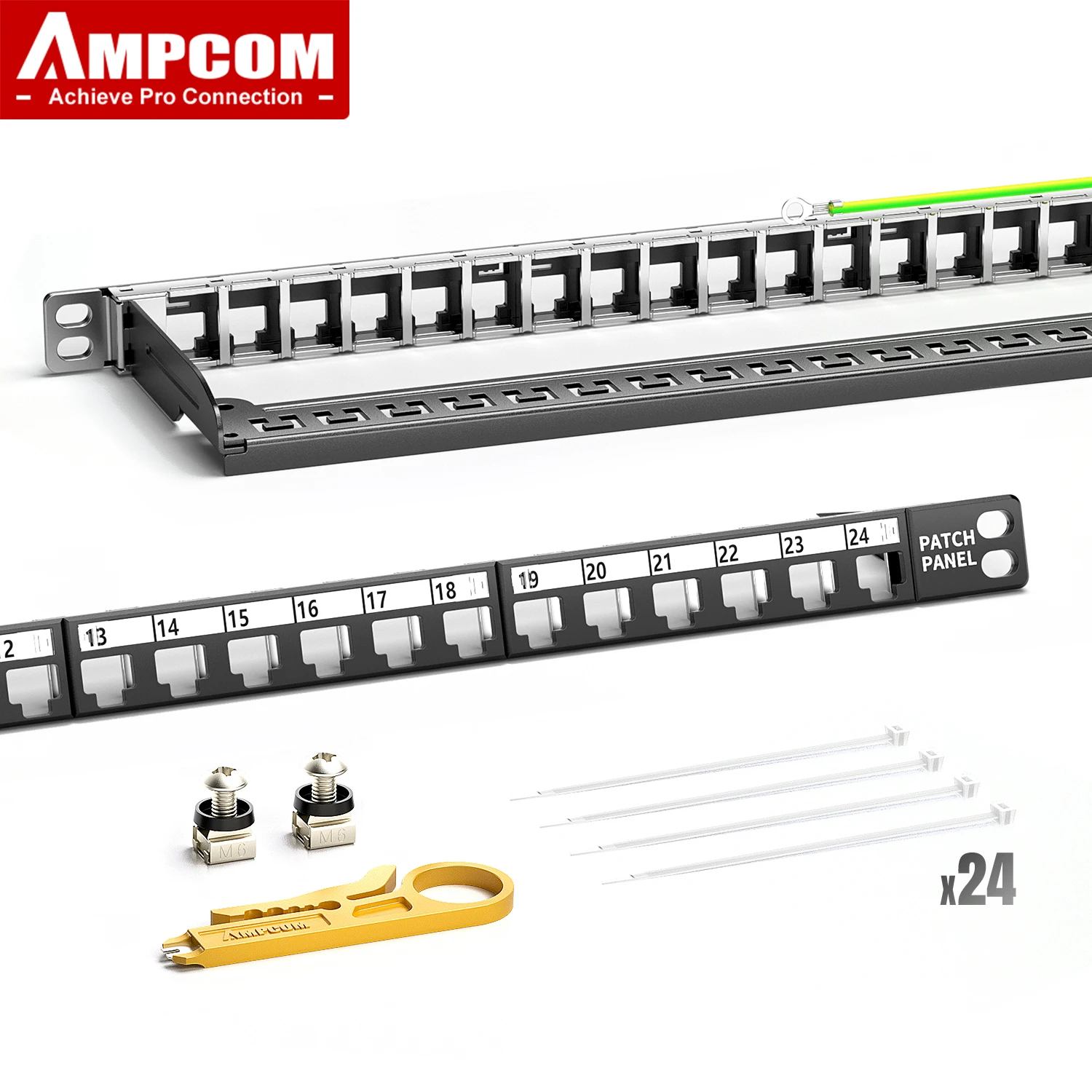 AMPCOM 0.5U Blank Keystone Patch Panel, 24 Ports 19 inch Rack or Wall ...