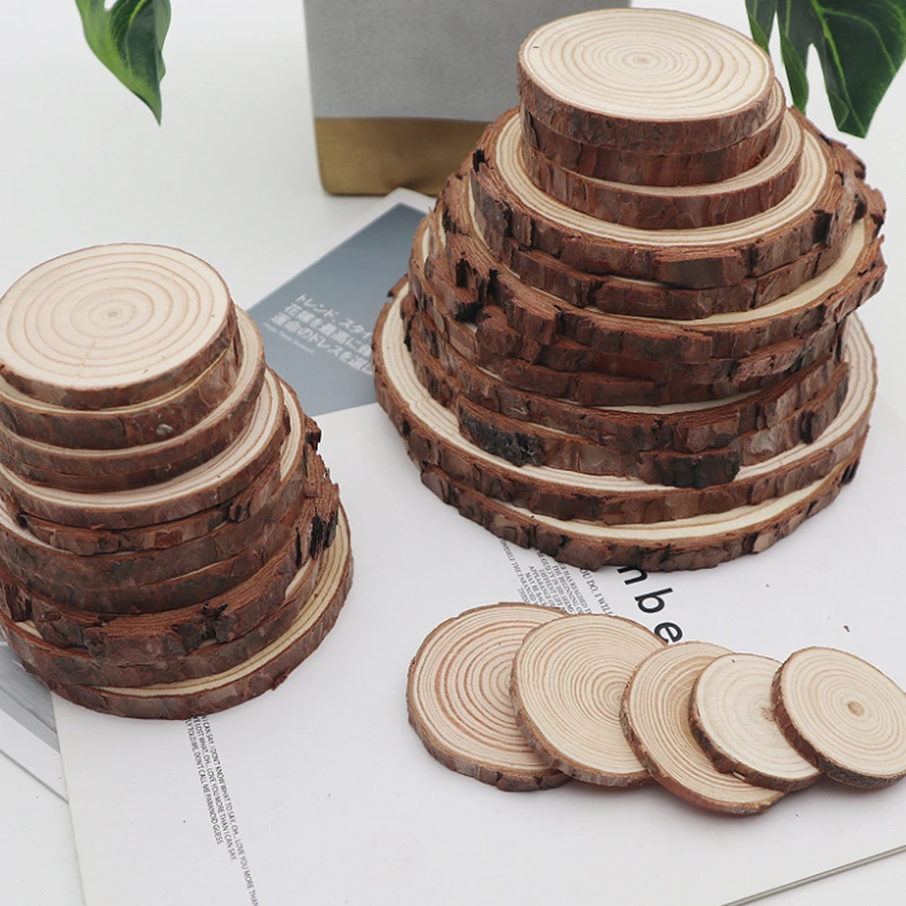 10-18CM-Natural-Pine-Round-Unfinished-Wood-Slices-Circles-With-Tree ...