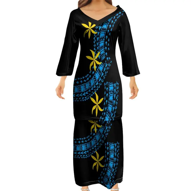 Fashion V-neck Puletasi Polynesian Samoan Traditional Clothing Uniform ...