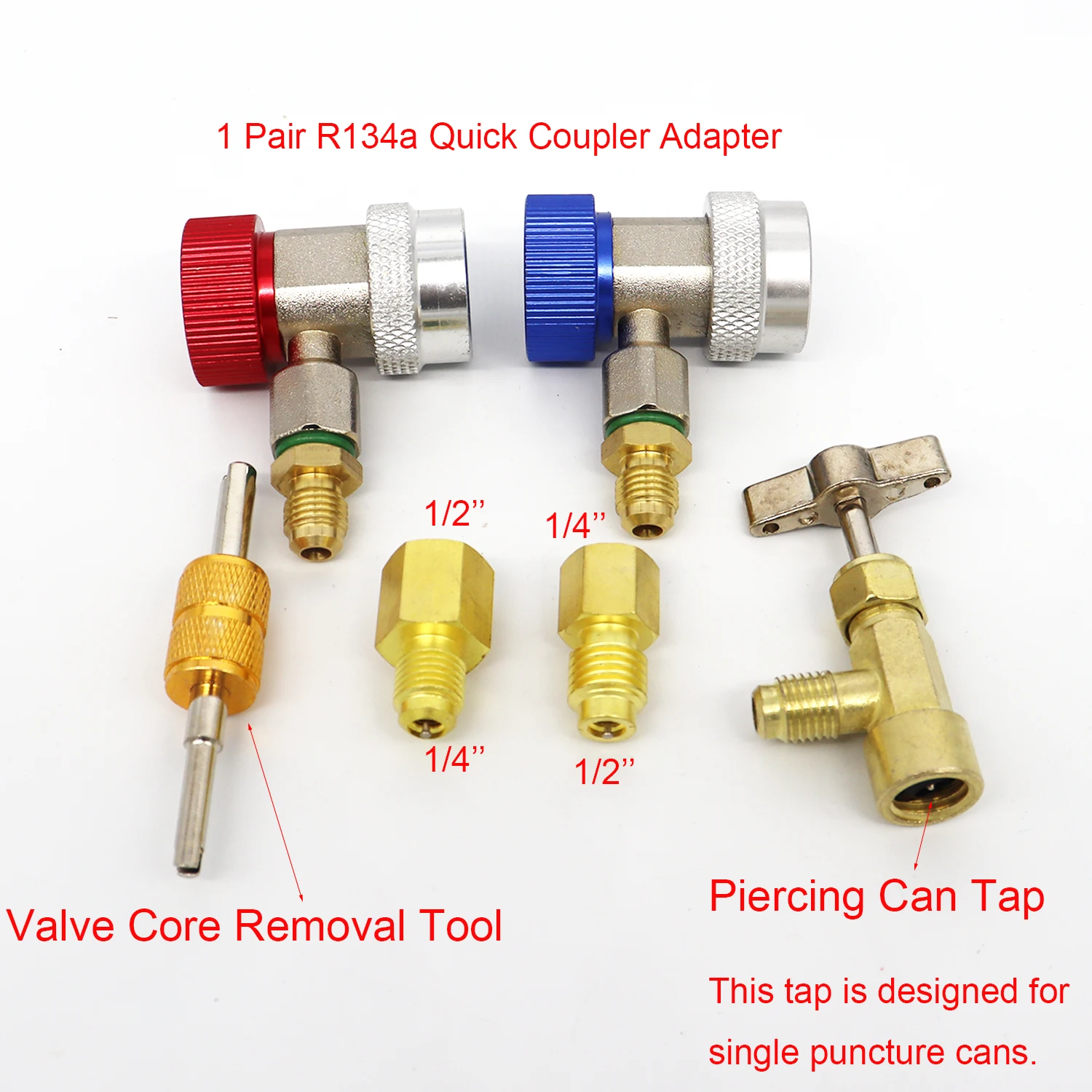 AC R134A Adapters Kit, 134a Quick Couplers with Puncture Can Taps R134A ...