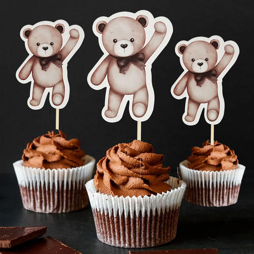 10Pcs-Brown-Bear-Cupcake-Toppers-We-can-Bearly-Wait-Boho-Bear-Cake ...