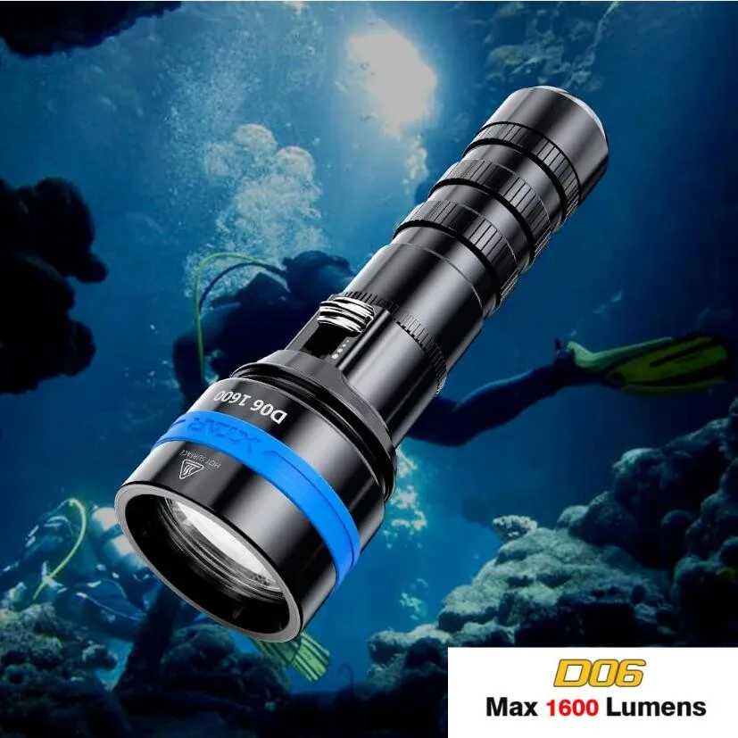 Xtar D06 1600 Lumens Torch Magnetic Scuba Slide Switch Underwater 100m ...