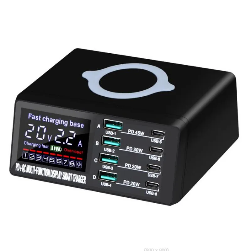 Cargador multiusb de 100W, Hub PD de carga rápida 3,0 Qi, inalámbrico, 8 puertos USB, estación ...