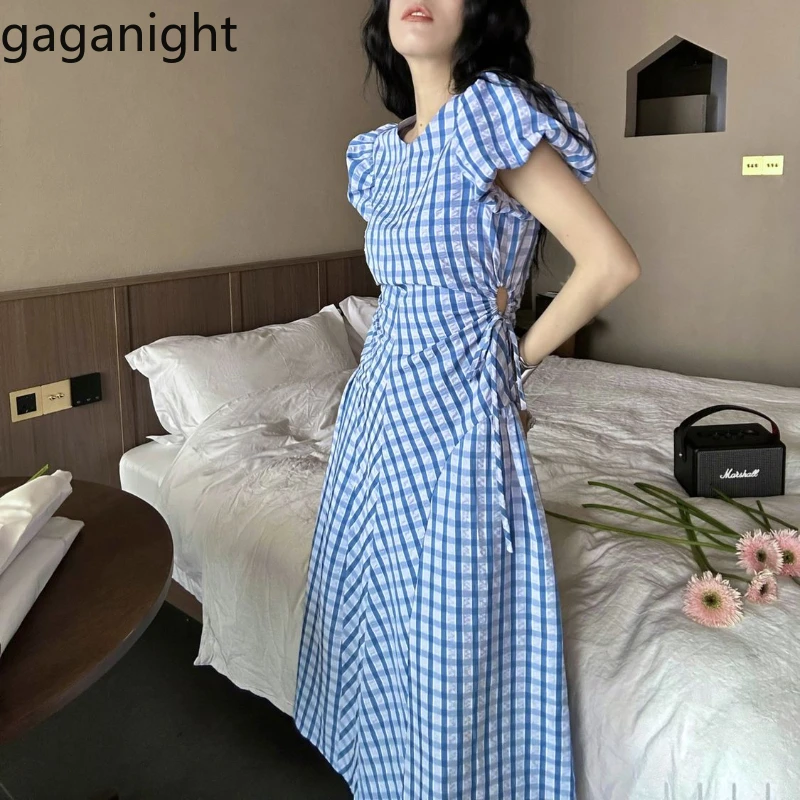 Gaganight-Women-Original-Waist-Tied-Hollowed-Out-Plaid-Pattern-Dress ...