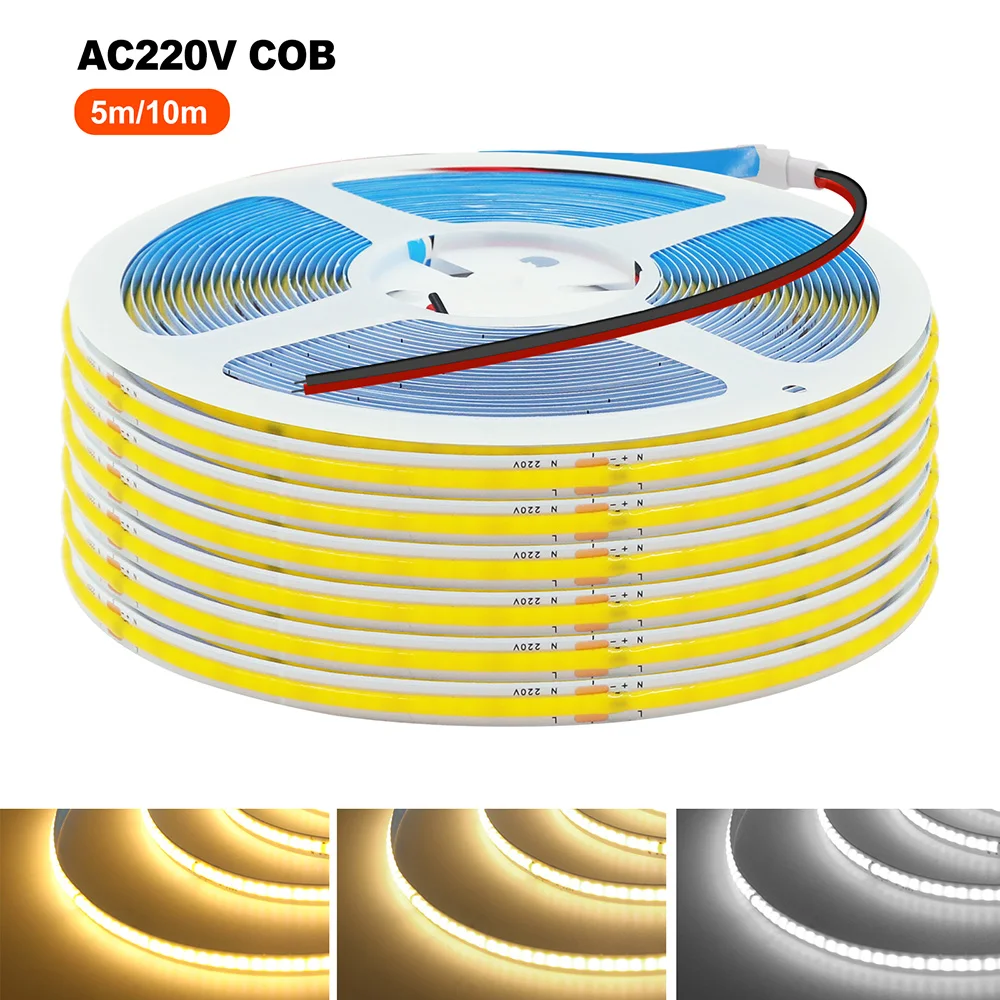 5m-10m-20m-50m-COB-LED-Strip-Light-220V-Flex-Tape-Lamp-with-IC-Chip ...