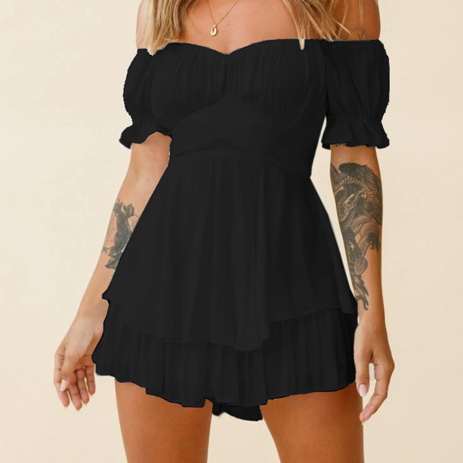 Casual Solid Ruffle Slim Jumpsuits Women Fashion Mini Jumpsuit Sexy One ...