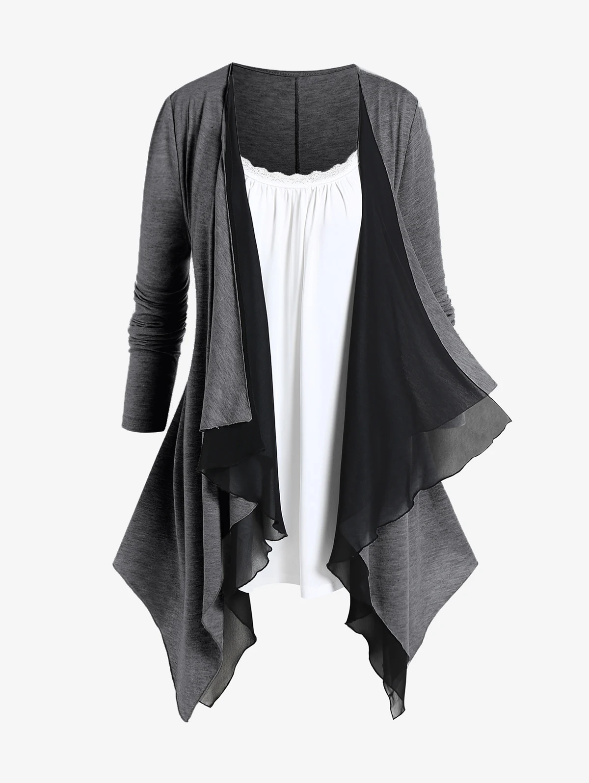 ROSEGAL-Women-Tees-Plus-Size-Mesh-Lace-Panel-Draped-Colorblock-Twofer ...