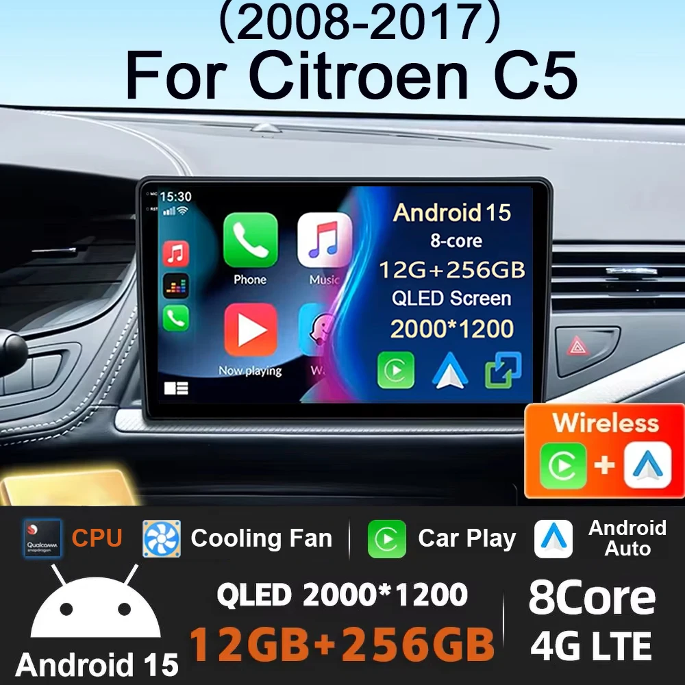 Android 15 Carplay Radio Multimedia para Citroen C5 2008 2009 2010 ...