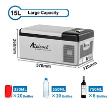 Alpicool 자동차 냉장고, 소형 냉동고, 12V 압축기, 휴대용 냉각기, 차량 트럭 자동차 냉장고, 15L, K25, 220V