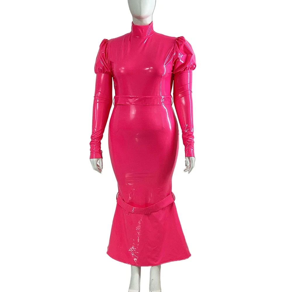 Plus Size Lockable Glossy PVC Mermaid Long Sleeve Dresses Cocktail ...