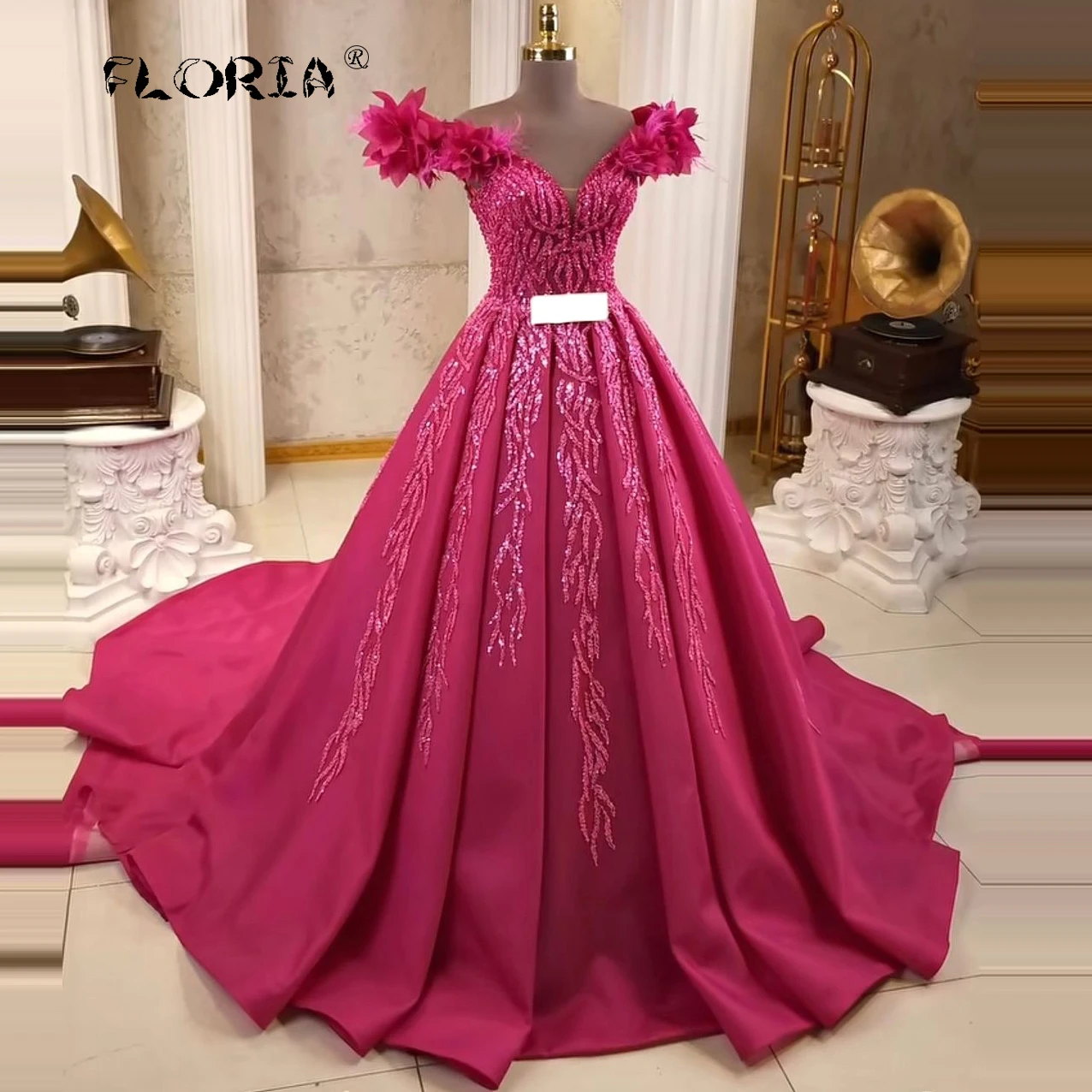 Rose-Red-Prom-Dresses-Off-The-Shoulder-2025-Arabic-Dubai-Wedding-Party ...