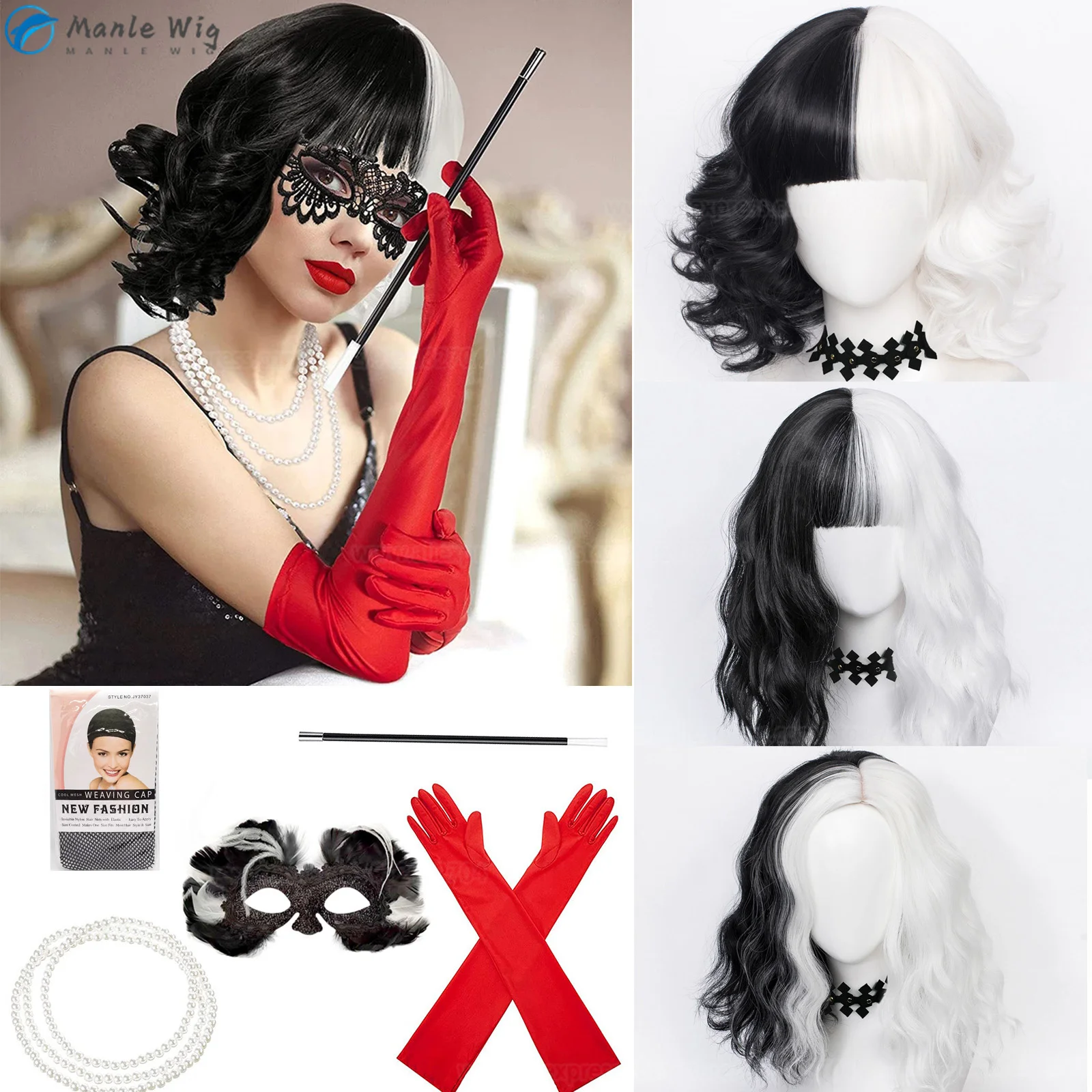 Anime-Cruella-de-Vil-Cosplay-Wig-Props-Cruly-Half-Black-And-Half-White ...