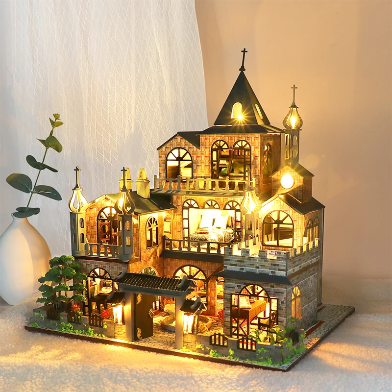 DIY-Wooden-Doll-House-Princess-Castle-Kit-Miniature-Furniture-Light ...