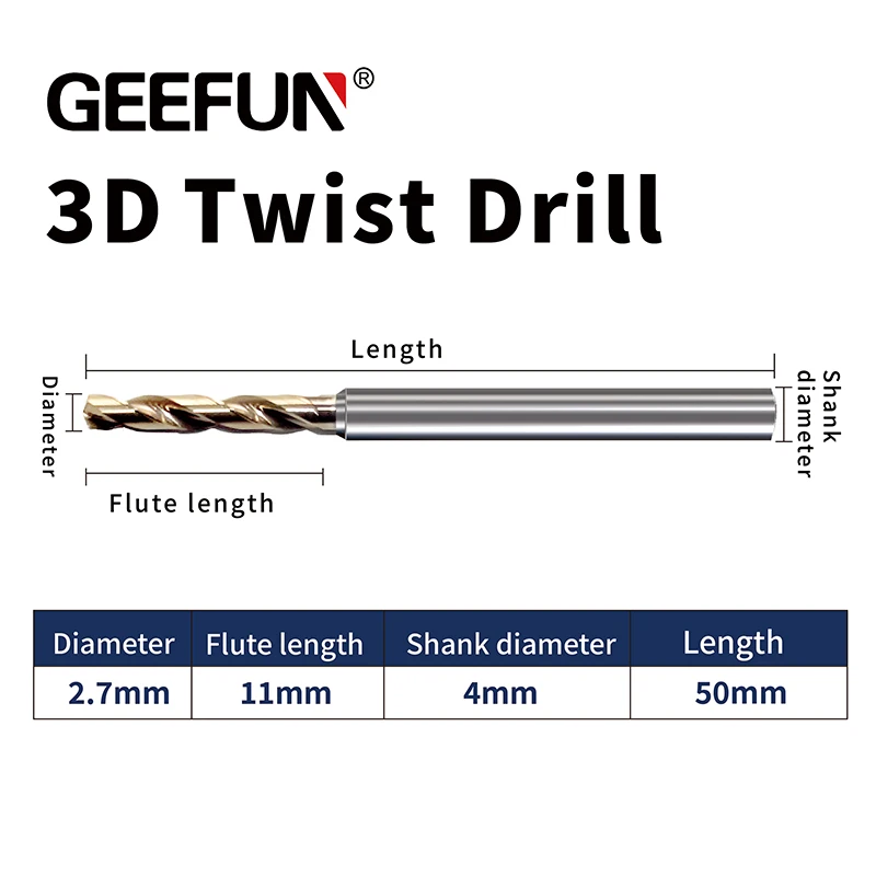 GEEFUN D.i.A 2.7mm/길이 50mm 2 플루트 HRC55 텅스텐 강철 드릴 금형 플레이트 용 솔리드 카바이드 자동 ...