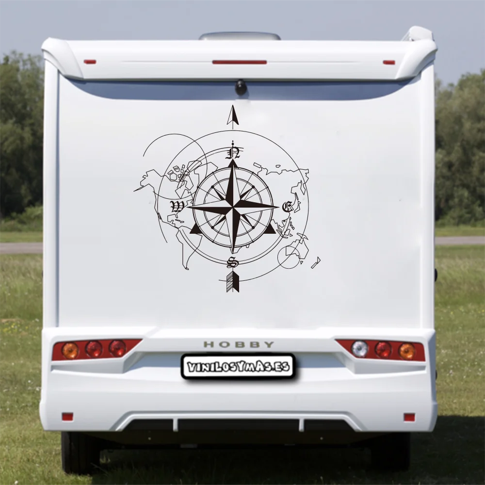 Camper Rv Compass World Map Wall Sticker Travel Camping Geometric Rose ...