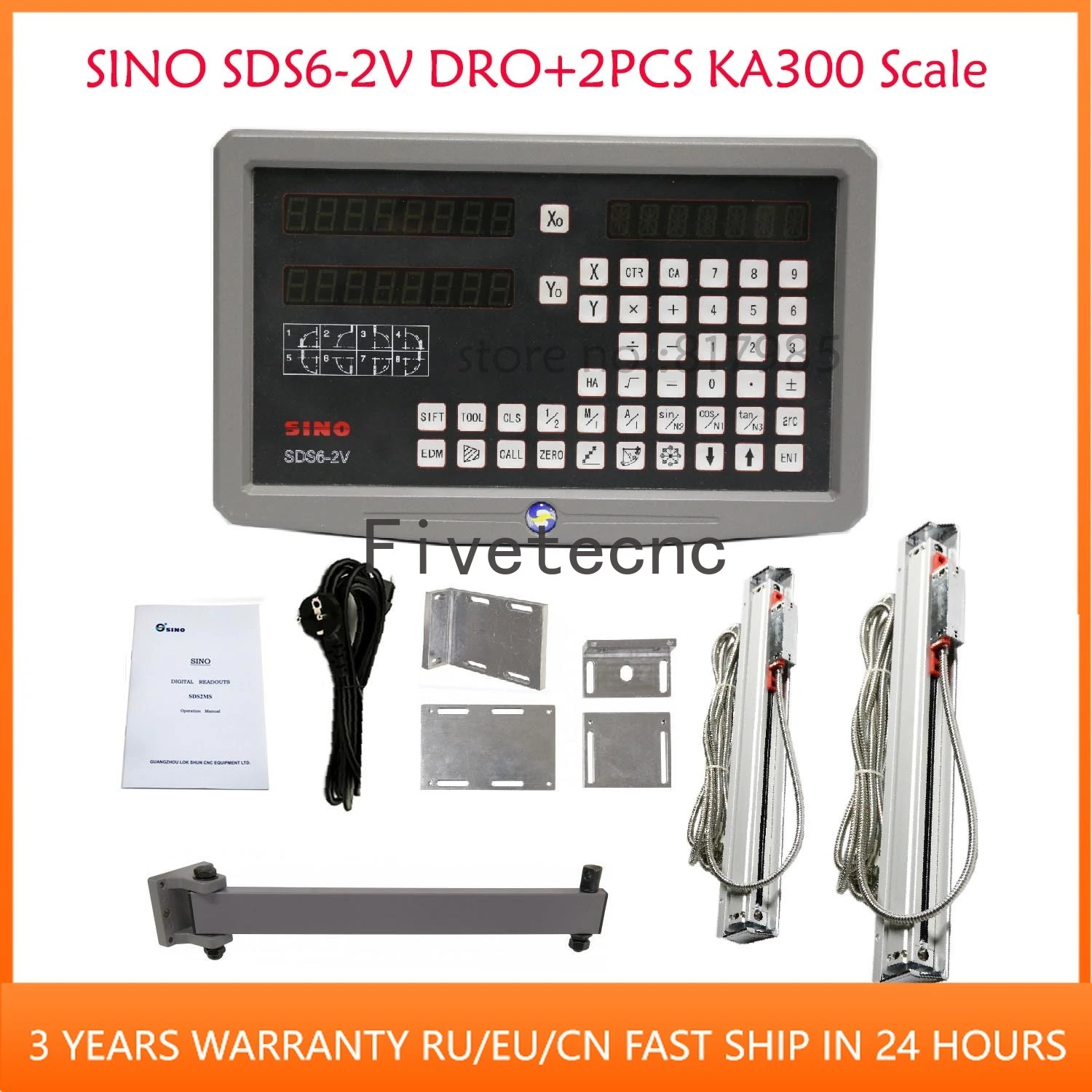 Sino Sds6-2v Dro Metal 2 Axis Digital Readout And Linear Scale Ka300 Ka500 0.005mm Optical Glass ...
