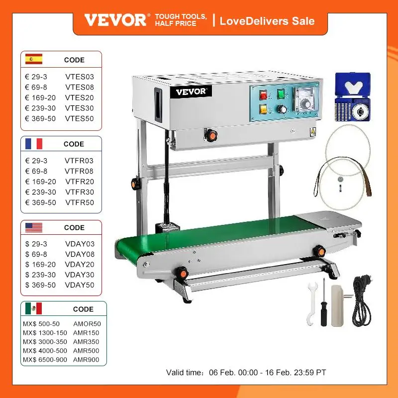 VEVOR-FR900-Vertical-Automatic-Sealing-Machine-220V-Continuous-Band ...