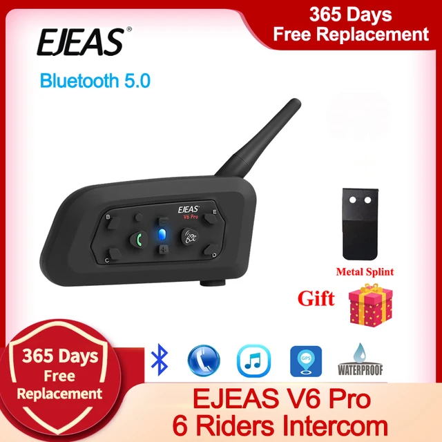 EJEAS V6 PRO Bluetooth Motorcycle Intercom Helmet Headset 6 Riders ...