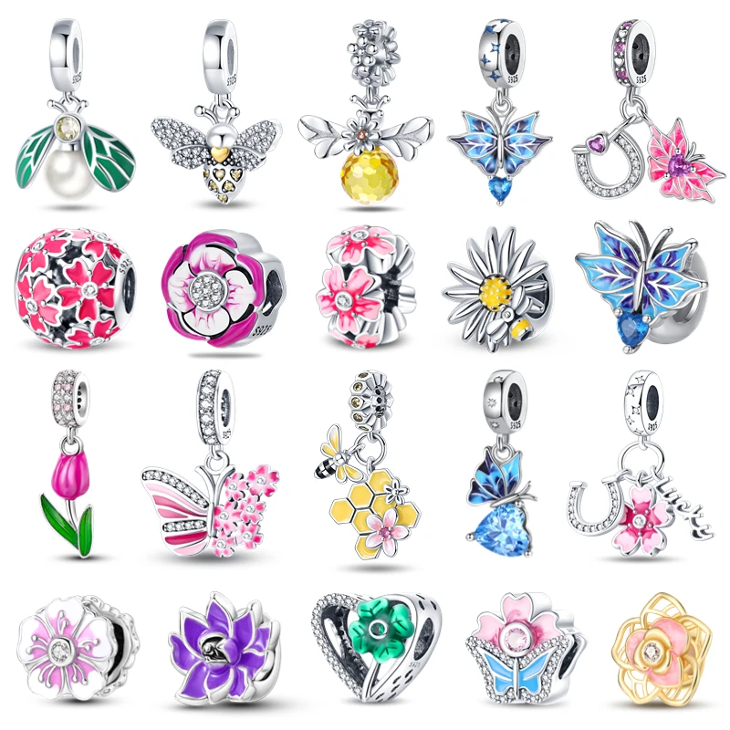 Fit-Pandora-Bracelet-Charms-925-Sterling-Silver-Pink-Blue-Pansy-Flower ...