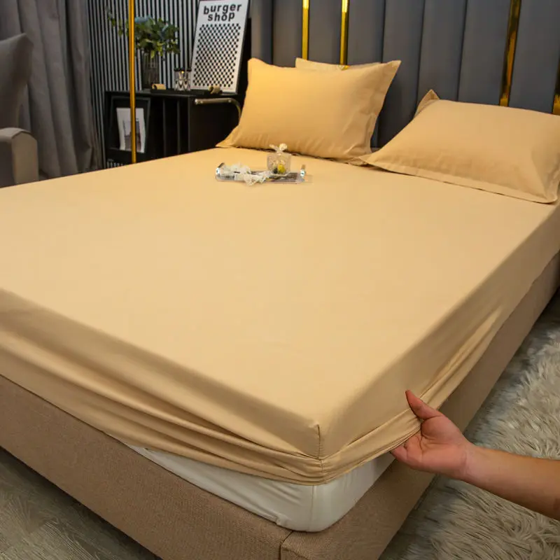 Washed-Cotton-Solid-Color-Bed-Hat-Single-Piece-Bed-Cover-Bed-Cover ...