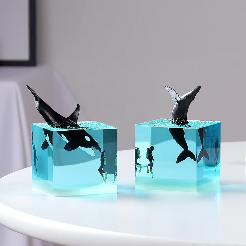 Marine Whale Cube Ornament Ocean Shark Diver Decoration Whale Epoxy ...