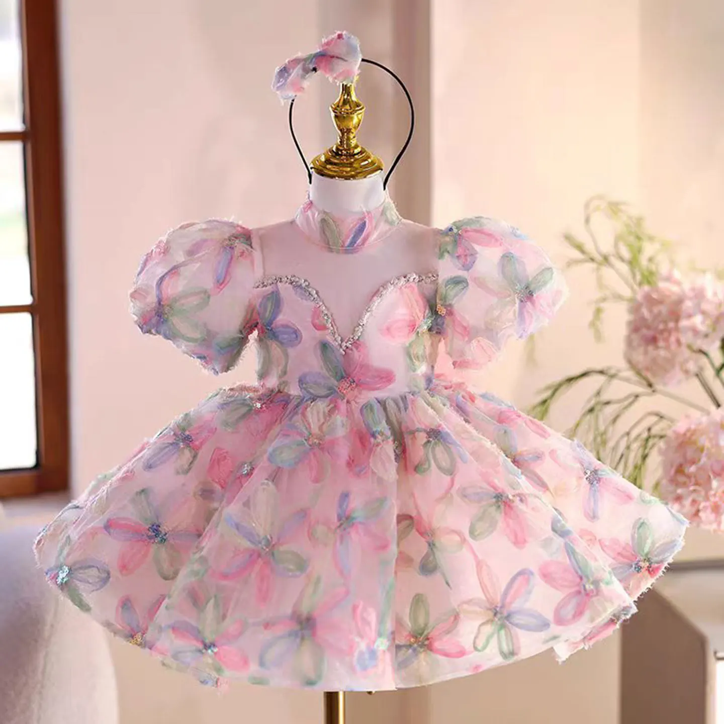 Jill Wish J471 elegante vestido rosa Floral para niña con lazo de ...
