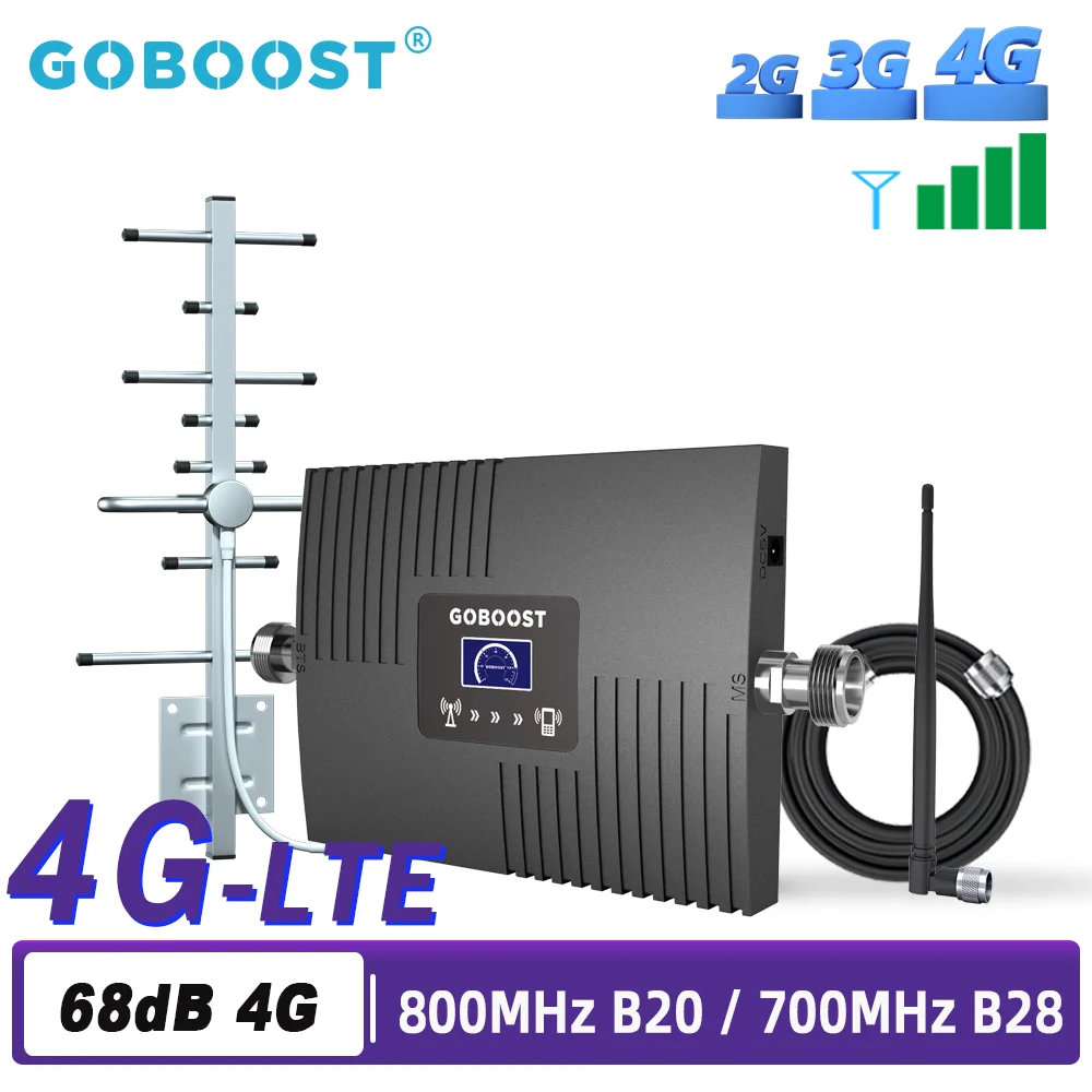 GOBOOST Signal Booster 4G LTE GSM 800 700MHz Band20 Band28 Network Cell Phone Cellular Amplifier ...