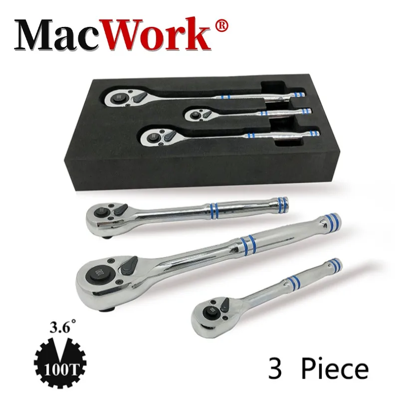 3 PCS 100 Teeth Ratchet Handle Wrench Multitool Tools For Ratchet 1/4 ...