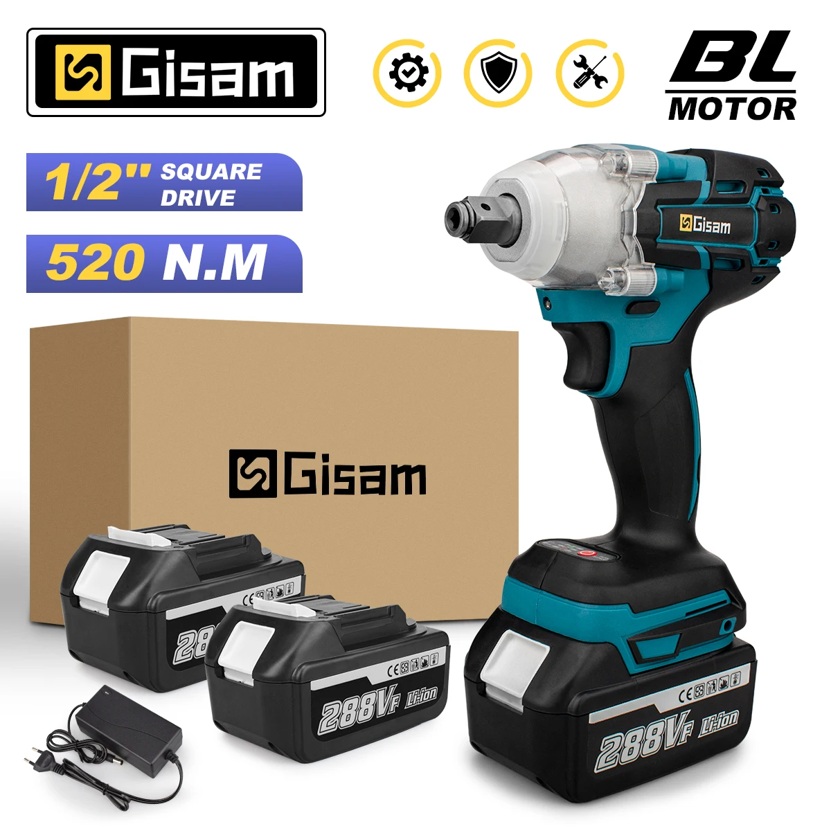 Gisam-Brushless Elétrica Impact Wrench, Chave Elétrica Sem Fio, Makita ...