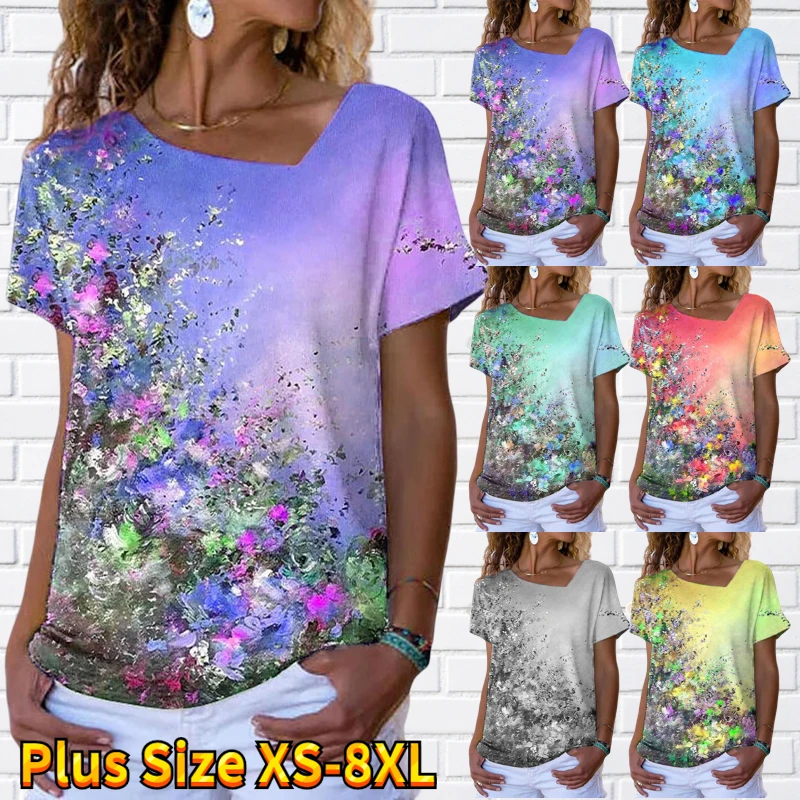023 New Women's 3D Printing Tops Everyday V Neck T shirt Sumemr Fashion ...