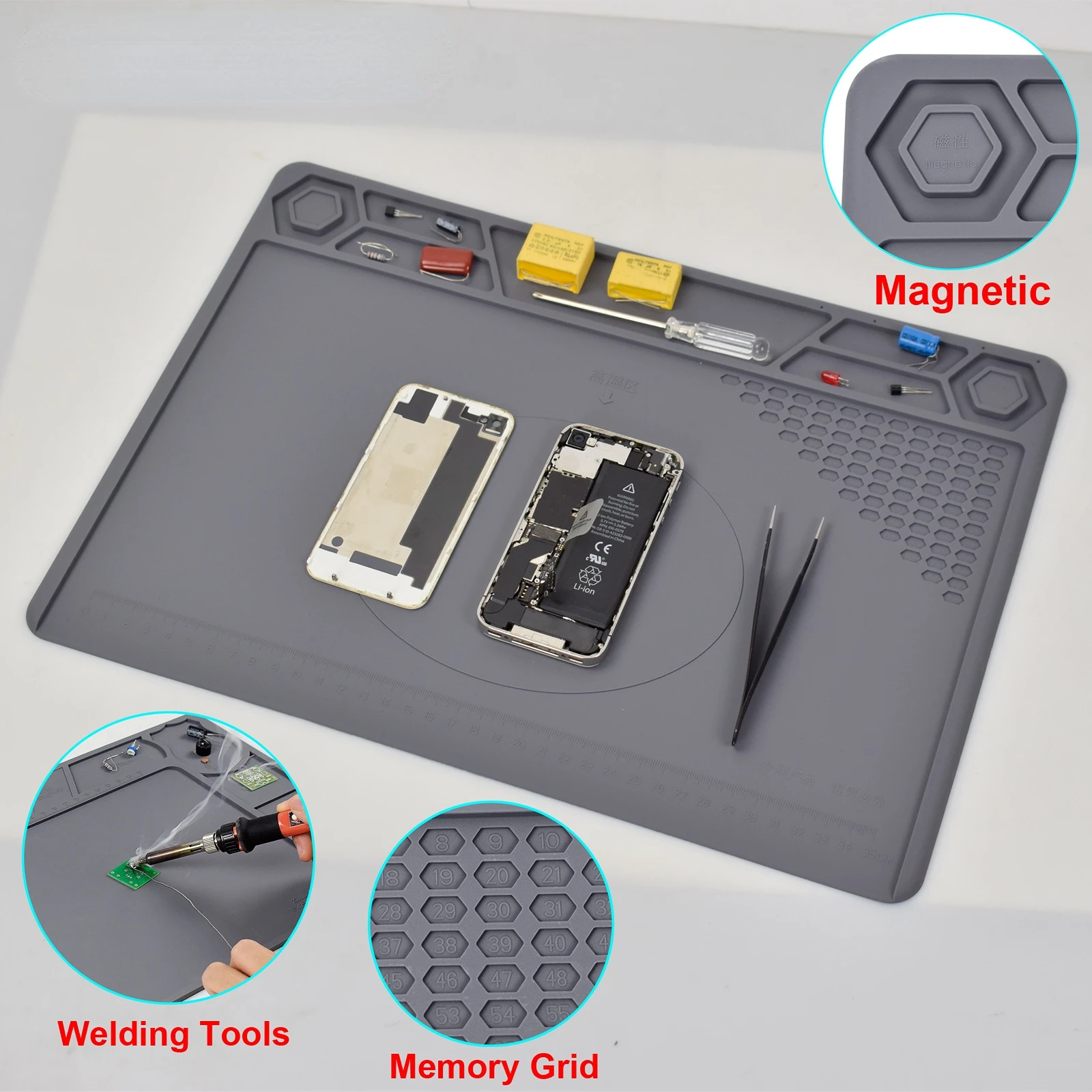 Soldering-Mat-Heat-Resistant-Magnetic-Silicone-Electronic-Repair-Mat ...