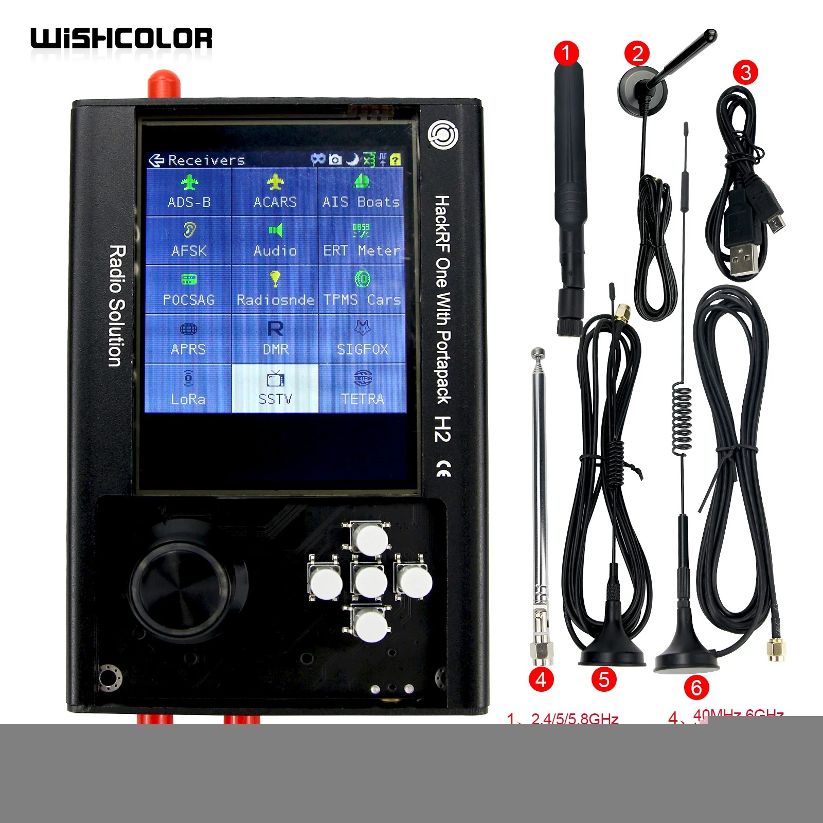 Wishcolor HackRF PortaPack H2 + HackRF 1 + 5 안테나, 데이터 케이블, SDR 소프트웨어 정의 ...