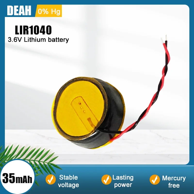 1-3PCS-LIR1040-LIR-1040-3-6V-35mAh-Rechargeable-Lithium-Battery-With-2 ...
