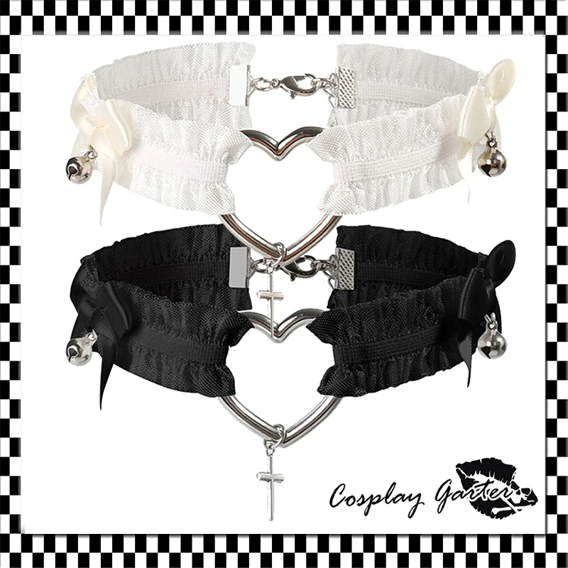 Punk Lace Garter Belt Women Hollow Heart Bow Cross Lolita Leg Garters ...
