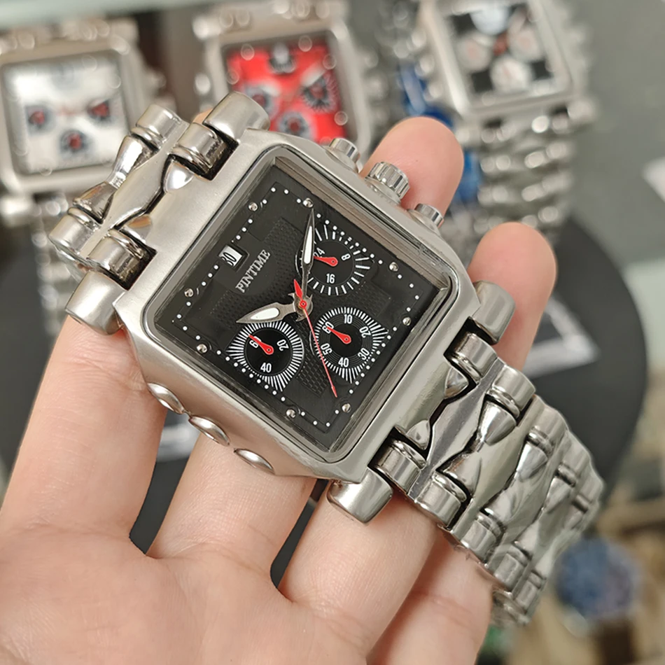 Chronograph Square Mechanical Quartz Watch Large Dial Niche Vintage Hip ...