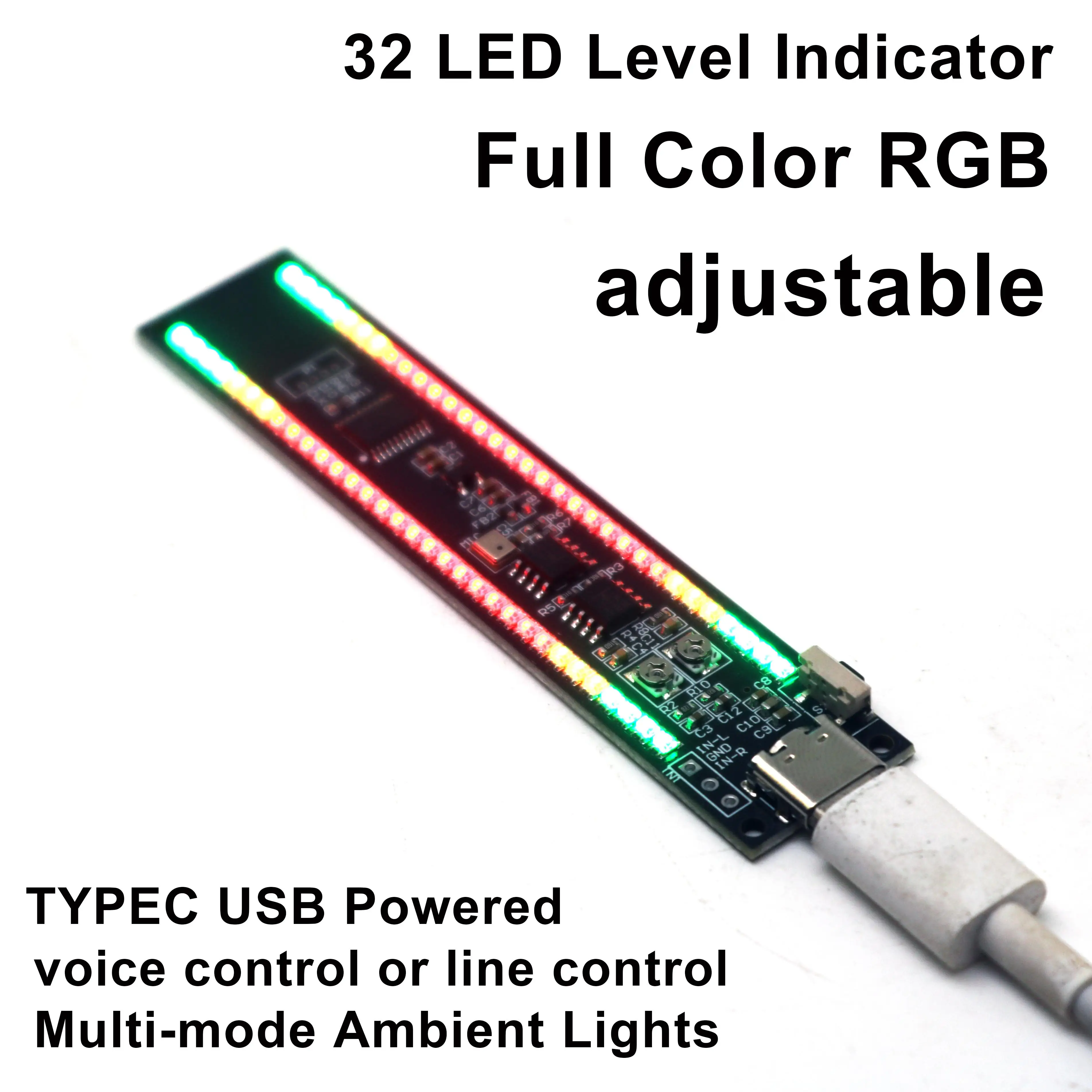Type-c 32 LED Level Indicator Audio Music Spectrum Lamp Adjustable Full ...