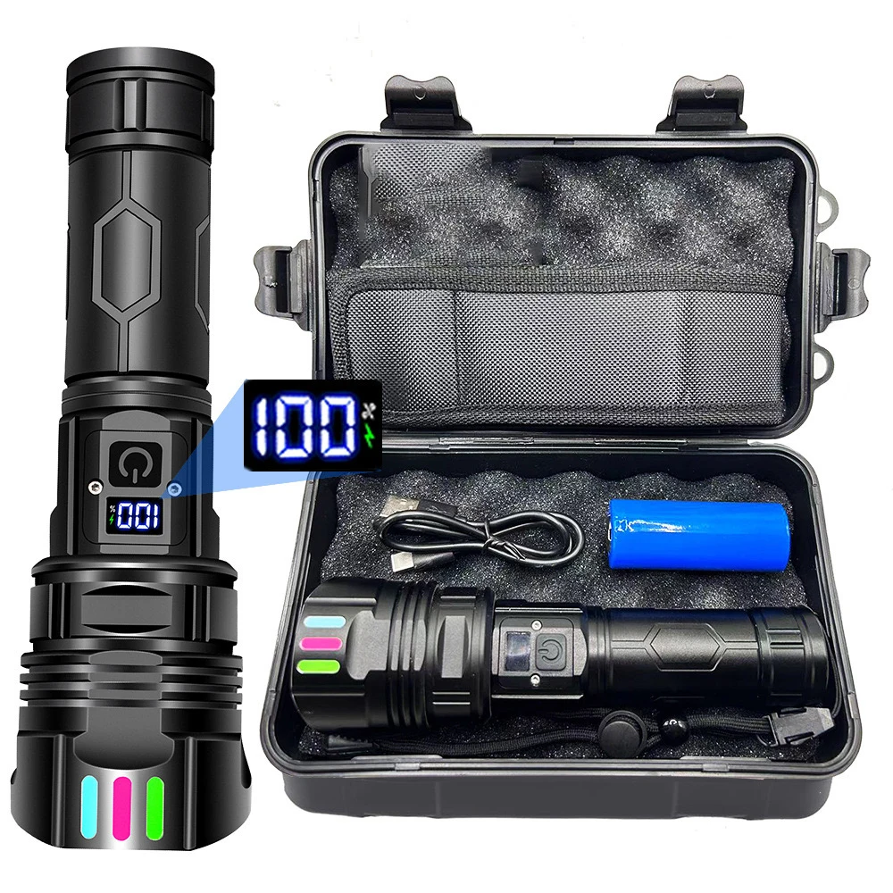 2024 New 5200mAh Powerful LED Flashlights Type-C Rechargeable LED Torch ...