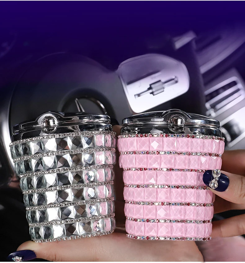 Bling Car Ashtray LED Light Cigar Cigarette Ash Tray Universal Smoke Cup Holder Storage Cup Diamond Car Accessories for Woman AliExpress
