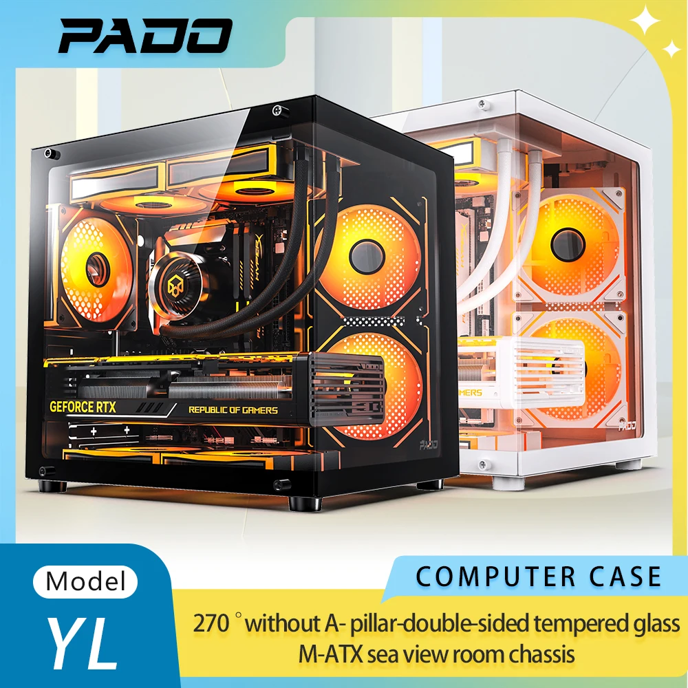 PADO YL M-ATX Gaming PC Case Desktop 270° Sea View Room Computer Case ...
