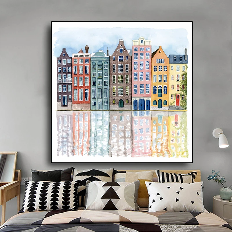 Nordic-Aquarel-Posters-Gebouw-Landschap-Canvas-Schilderij-Prints-Wall ...