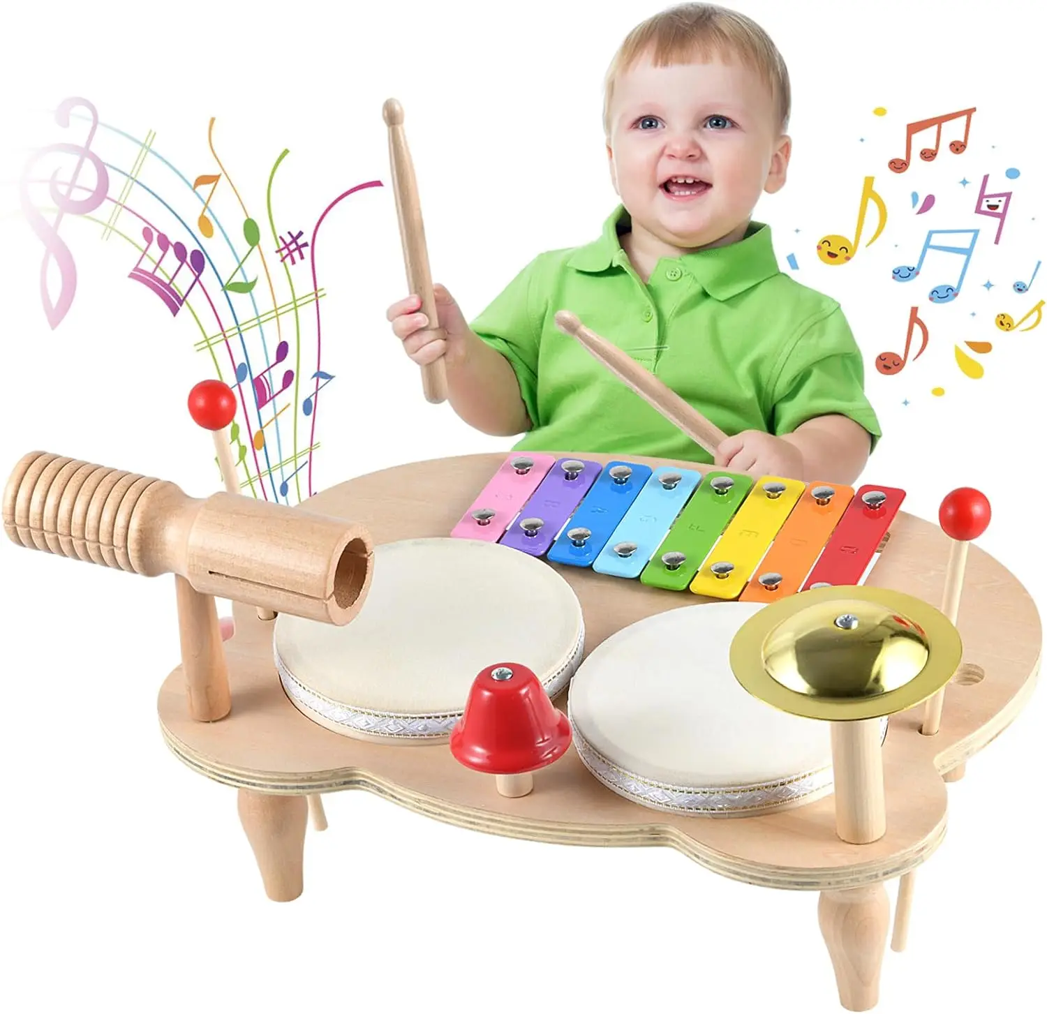 Kids-Drum-Set-Baby-Musical-Instruments-Toys-Montessori-Wooden-Xylophone ...