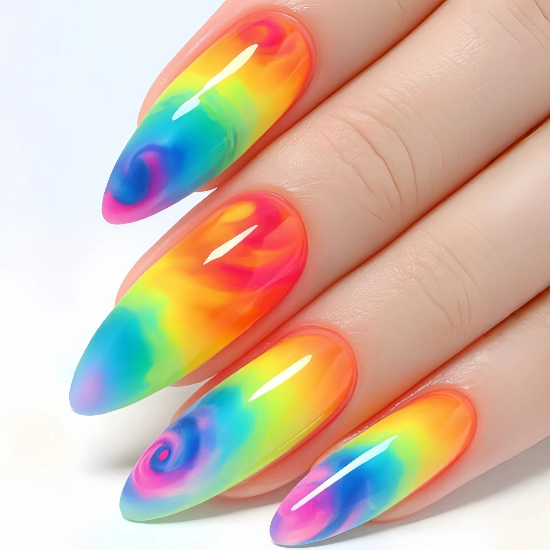Color Blending Fake Nail with Jelly Sticker Press on False Nails ...