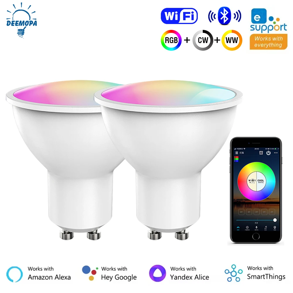 1-10cs Smart GU10 LED Bulbs Dimmable Color Changing 110V 220V RGB LED ...