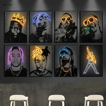 Abstract Neon Design Rapper Star Posters 2Pac Hip Hop Singers Wall Art ...