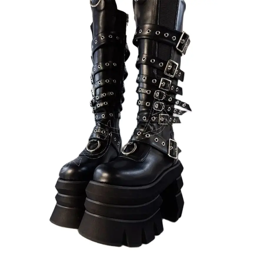 Botas-Punk-de-tac-n-alto-con-hebilla-m-ltiple-Para-mujer-Zapatos-de ...