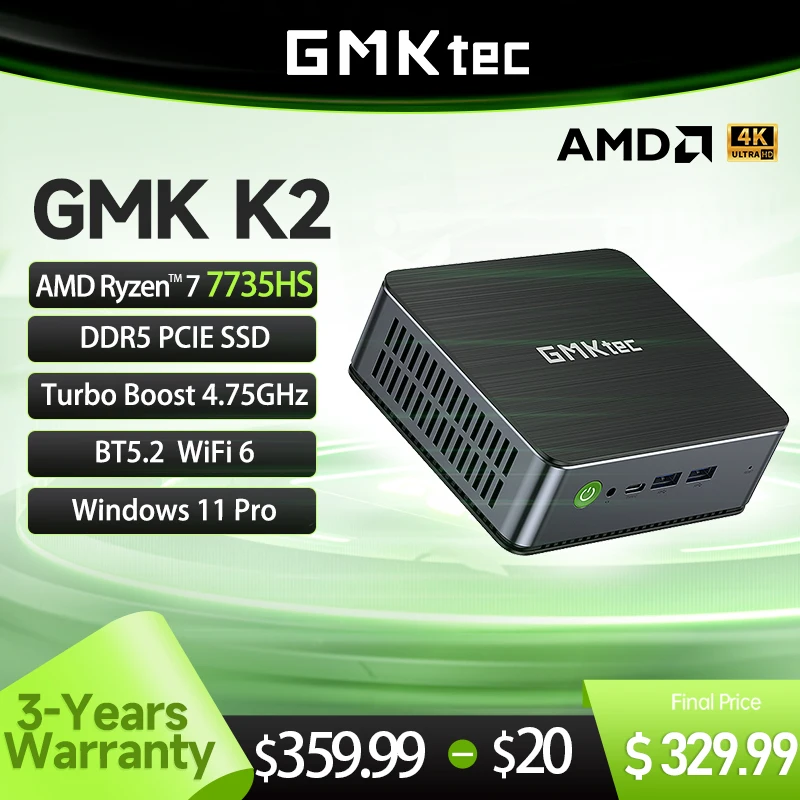 GMKtec K2 Mini Pc AMD Ryzen 7 7735HS 8C/16T DDR5 16/32GB 512GB/1TB SSD ...