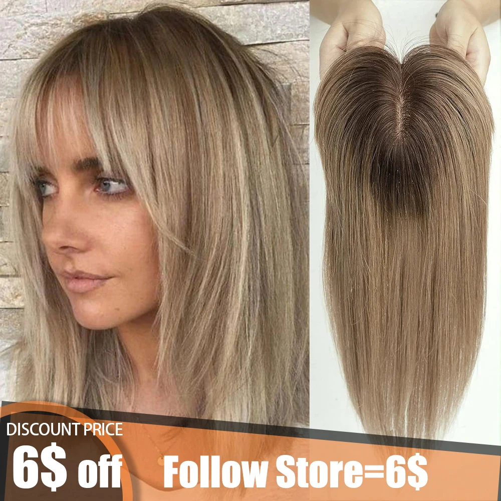 100-Remy-Human-Hair-Toppers-for-Women-Straight-Brown-Ombre-10inch-Human ...