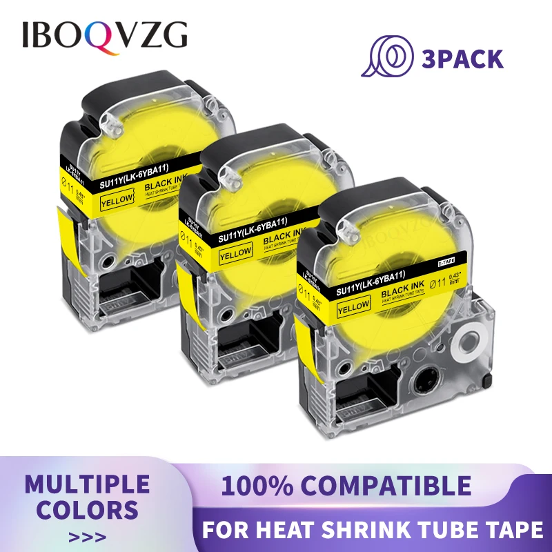 IBOQVZG 3x SU11Y Printable Heat Shrink Tube Label Tape LK-6YBA11 Black ...