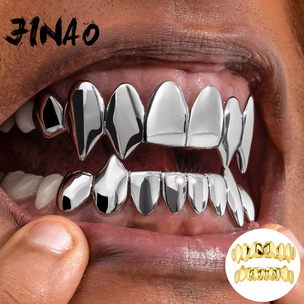 JINAO Hip Hop 8teeth Smooth surface double Vampire fangs Teeth Grillz ...