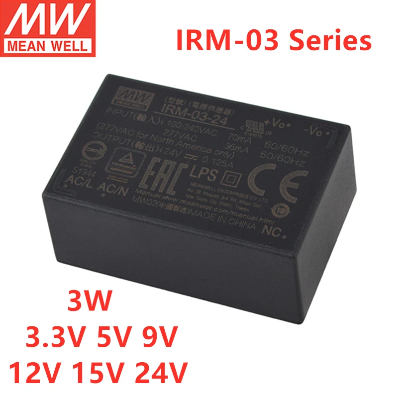 MEAN WELL PCB SMD Style IRM-03 3W Encapsulated AC-DC Module Type Power ...